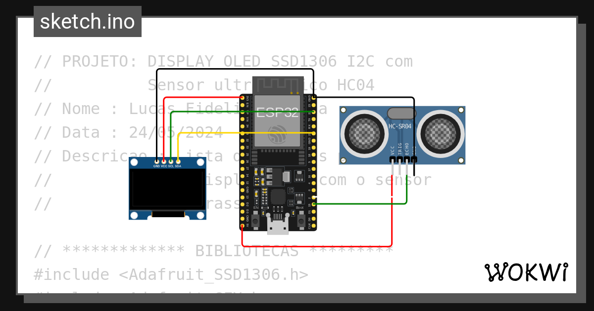 Display Oled Ssd1306 I2c Com Sensor Ultrassonico Hc04 Wokwi Esp32 Stm32 Arduino Simulator