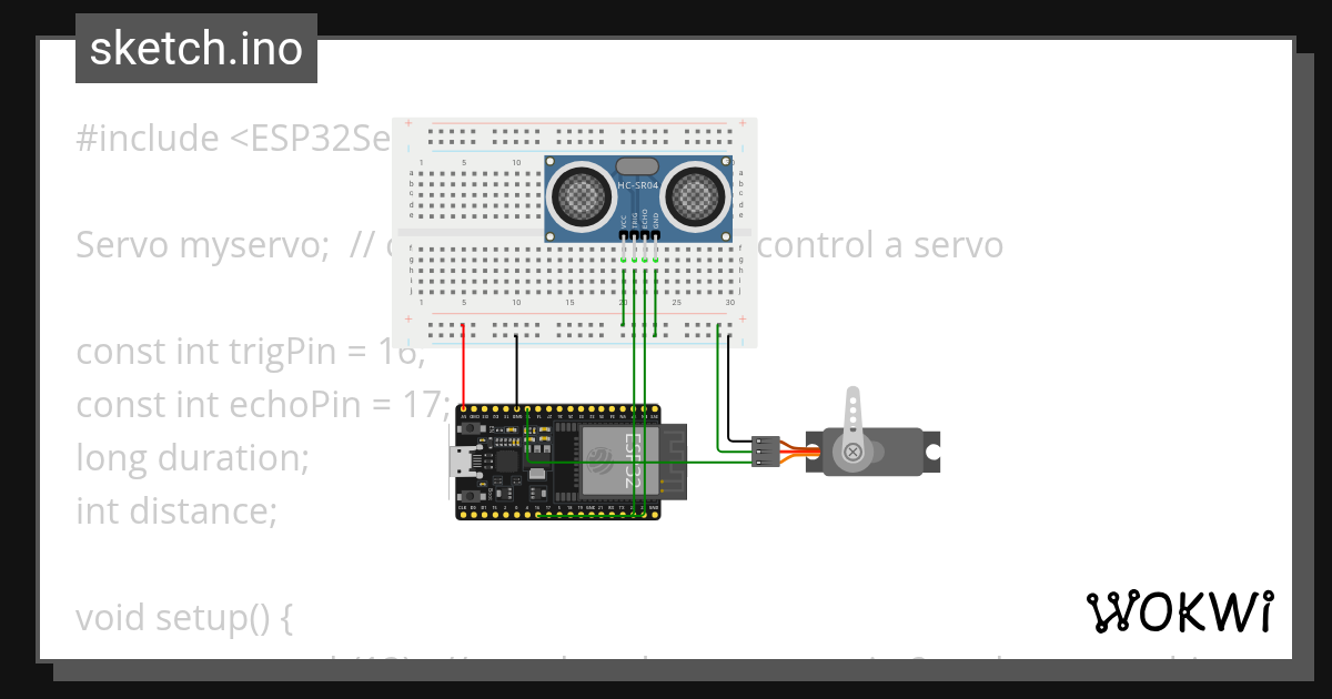 Ultrasonic With Servo Motor Wokwi Esp32 Stm32 Arduino Simulator 
