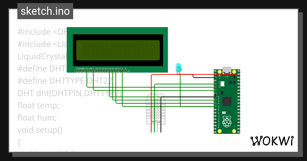 lcd dht led - Wokwi ESP32, STM32, Arduino Simulator