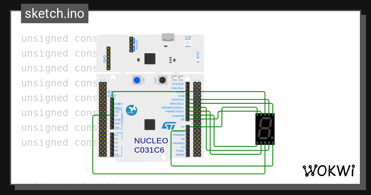 7segment Display Zero Wokwi Esp32 Stm32 Arduino Simulator