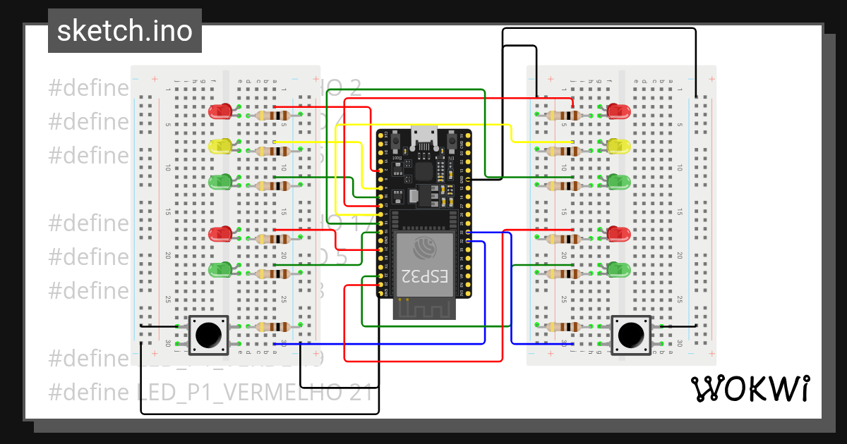 ESP32 Semaforo Cruzamento - Wokwi ESP32, STM32, Arduino Simulator