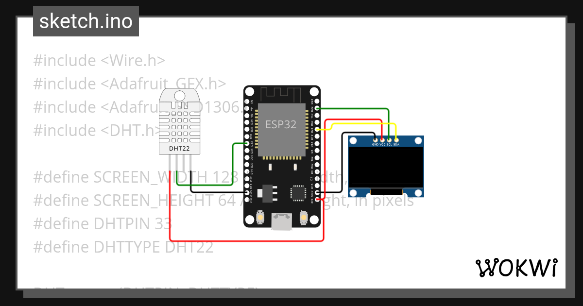 Oled ESP32 + DHT22 - Wokwi ESP32, STM32, Arduino Simulator