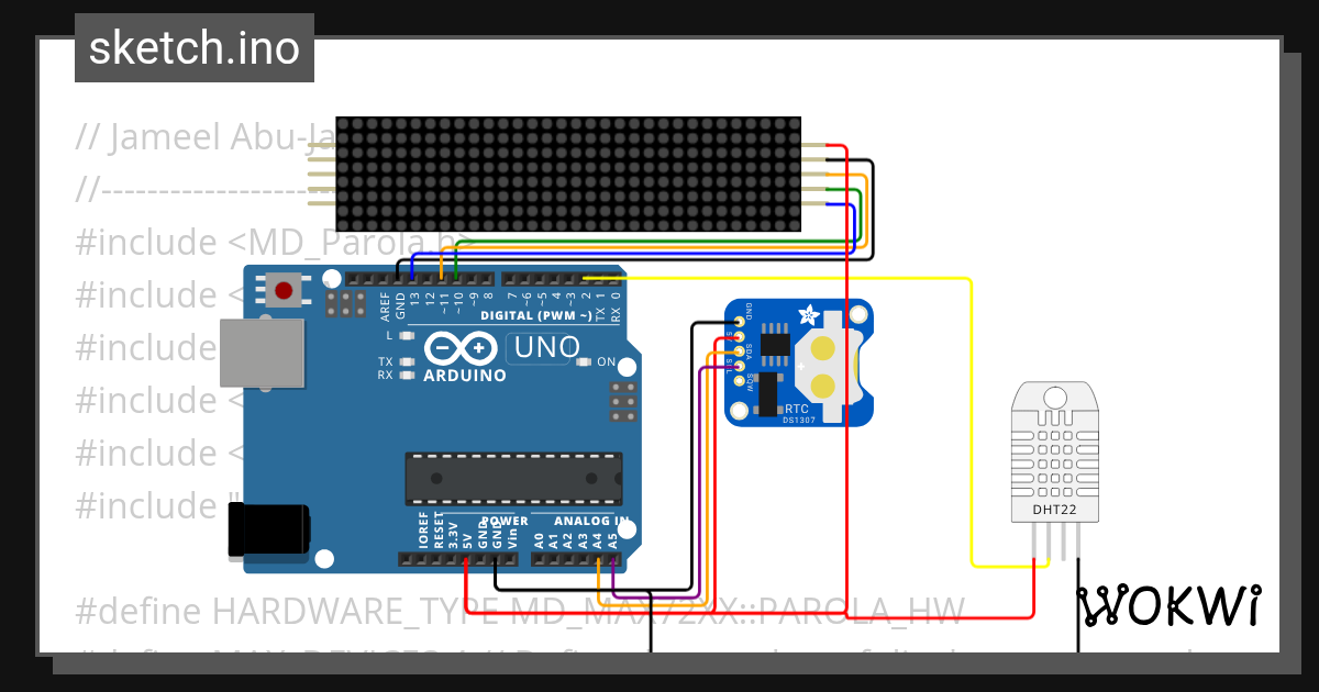 Matrix Clock and Temperature Display - Wokwi ESP32, STM32, Arduino Simulator