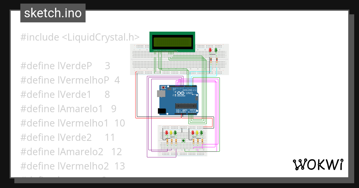 semaforo com display LCD - Wokwi ESP32, STM32, Arduino Simulator