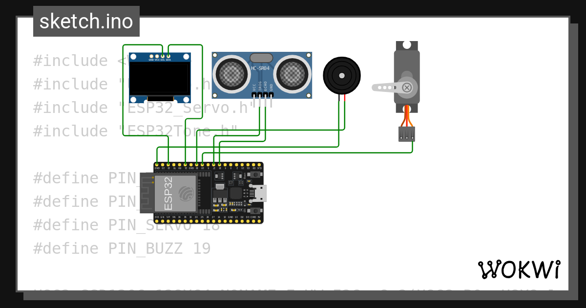 20240527超声波控制舵机和声音 Wokwi Esp32 Stm32 Arduino Simulator 1042