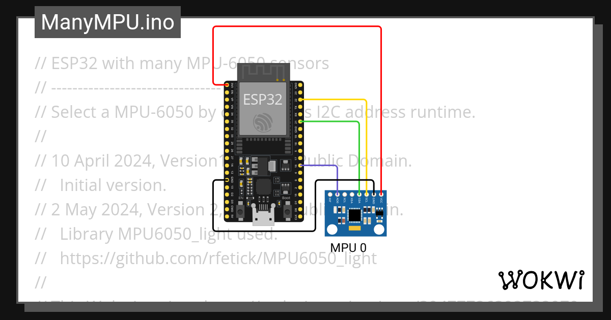 ESP32 with many MPU-6050 sensors Copymaria - Wokwi ESP32, STM32, Arduino Simulator