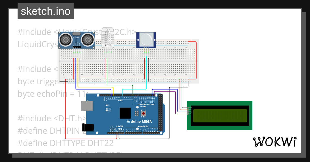 SENSORS LCD I2C 16x2 - Wokwi ESP32, STM32, Arduino Simulator