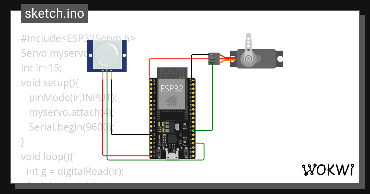 Intigrating Servo Motor With Pir Sensor Wokwi Esp32 Stm32 Arduino