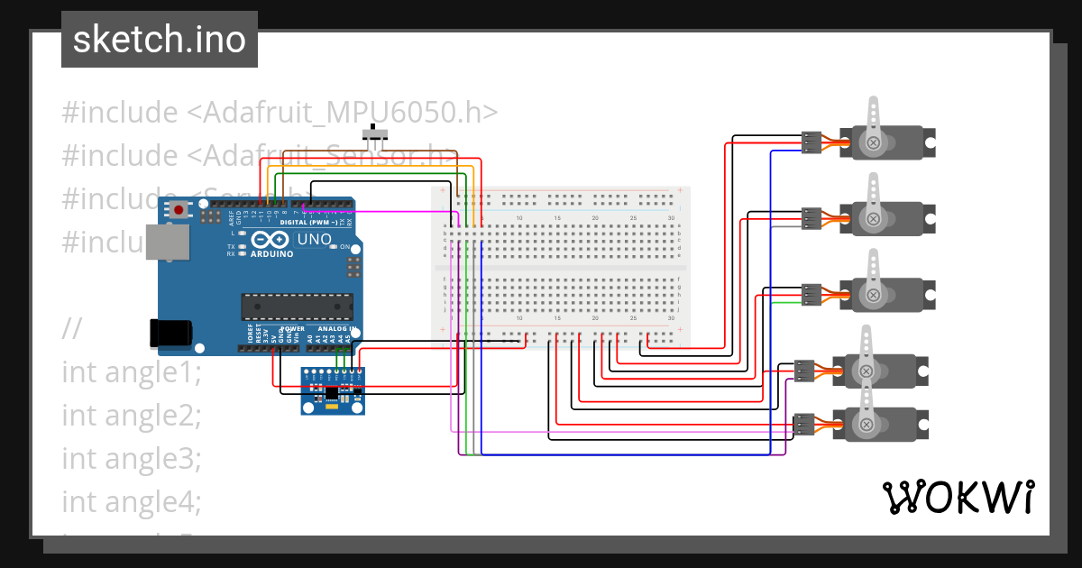 Rangkaian Virtual Robot Arm 5 Sendi dengan Kendali Sensor Gyroscope/Accelerator + Breadboar ...