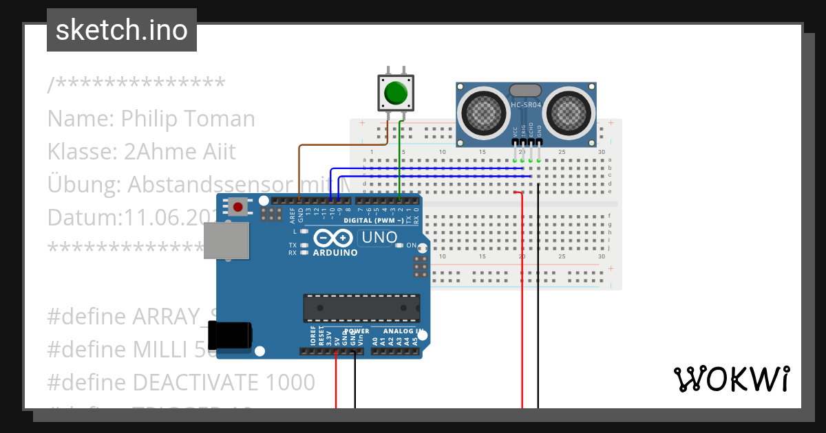 Abstandssensor mit Mittelwertbildung - Wokwi ESP32, STM32, Arduino Simulator
