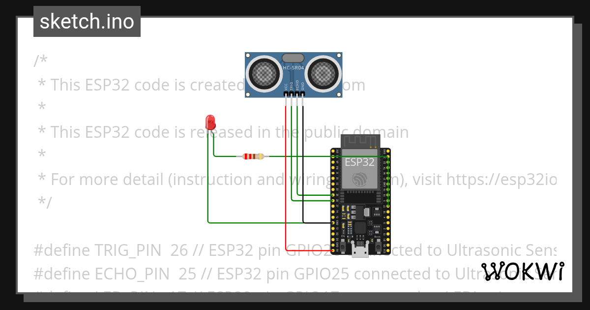 Ultrasonic Sensor Led Wokwi Esp32 Stm32 Arduino Simulator 