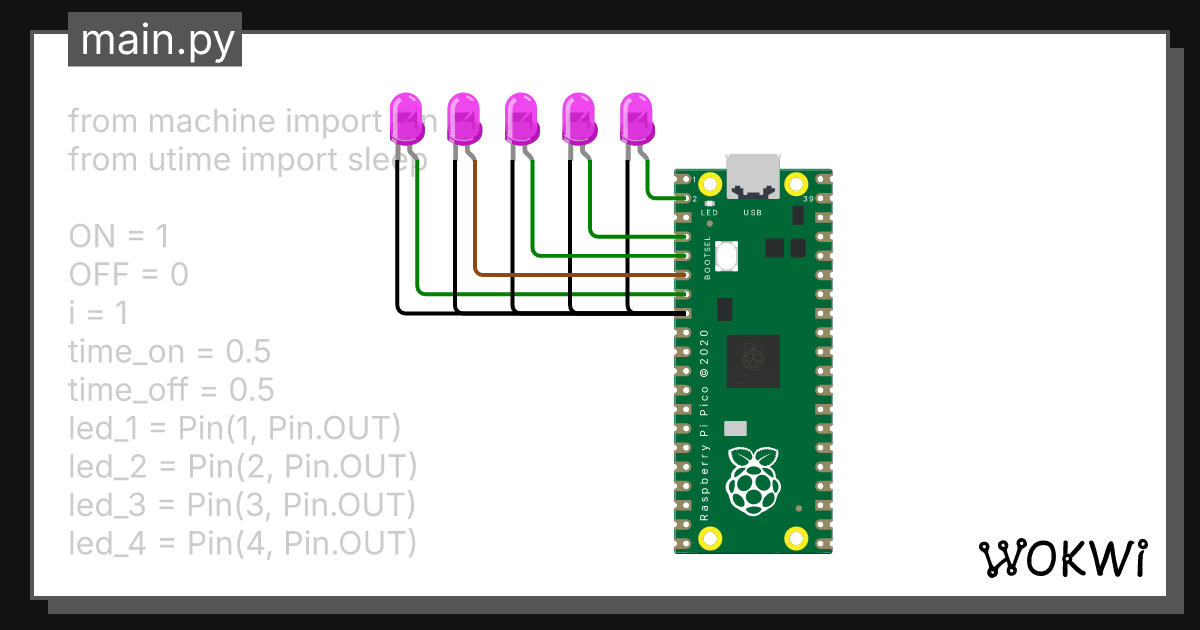Blink 6 led with MicroPython - Wokwi ESP32, STM32, Arduino Simulator
