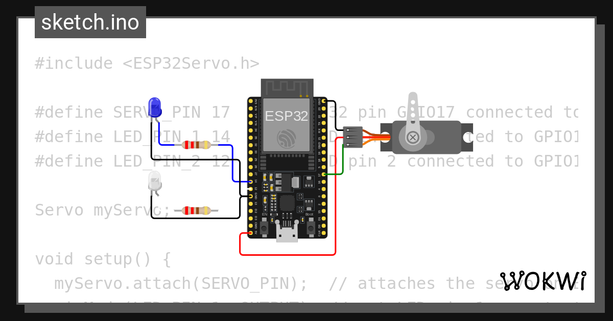 Servo 2 Led Exercise Wokwi Esp32 Stm32 Arduino Simulator