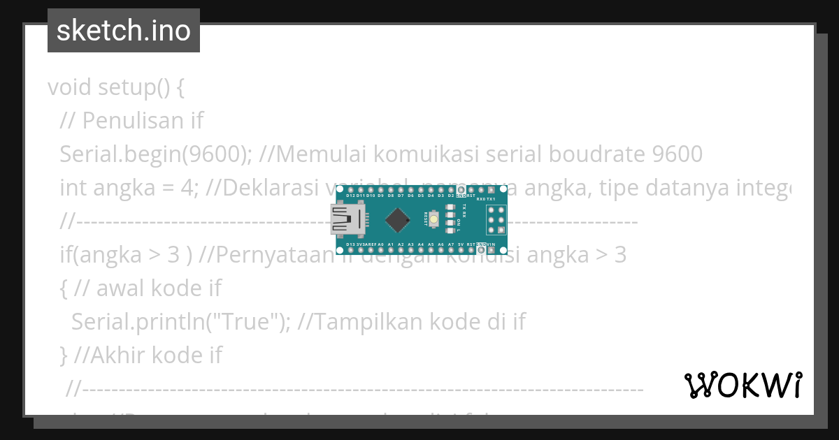 belajar if else - Wokwi ESP32, STM32, Arduino Simulator