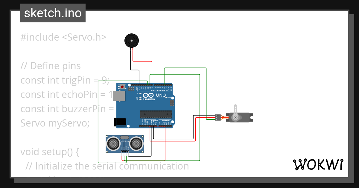 Ultra Sonic Radar Arduino uno - Wokwi ESP32, STM32, Arduino Simulator