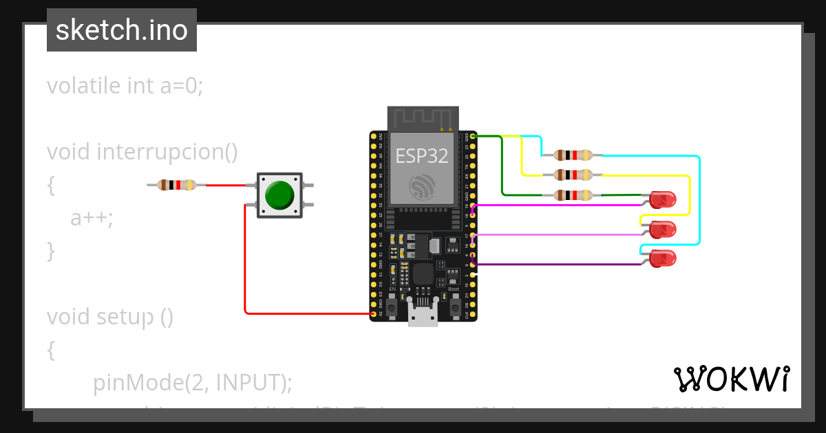 Interrupcion en esp32 - Wokwi ESP32, STM32, Arduino Simulator Interrupcion en esp32 - Wokwi ESP32, STM32, Arduino Simulator