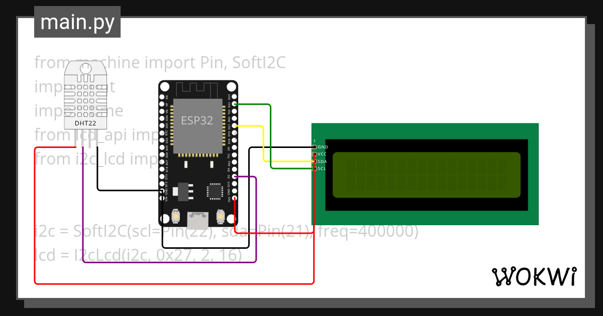 DHT22 LCD - Wokwi ESP32, STM32, Arduino Simulator