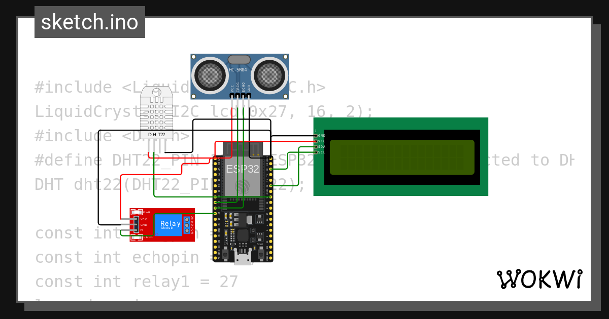 Sensor Suhu X Sensor Ultrasonik With Relay Wokwi Esp32 Stm32 Arduino Simulator