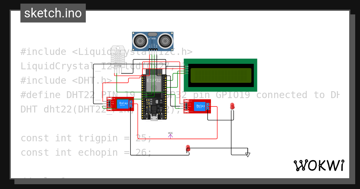 Sensor Suhu X Sensor Ultrasonik With Relay Copy Wokwi Esp32 Stm32 Arduino Simulator