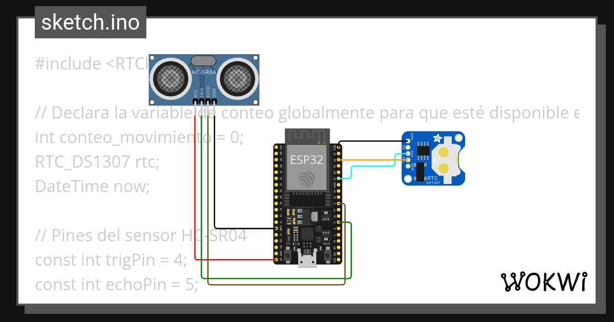 ESP32 ULTRASONIC & RTC nuevo - Wokwi ESP32, STM32, Arduino Simulator