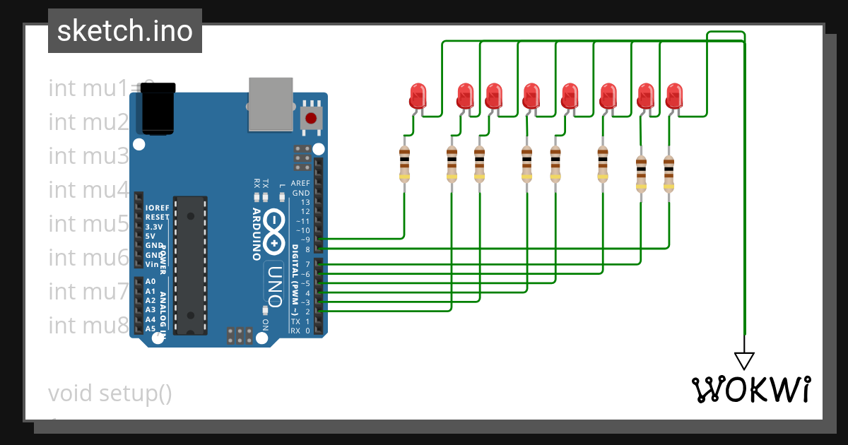 ไฟ8ดวงนอกเข้าใน นพดล Wokwi Esp32 Stm32 Arduino Simulator 8117