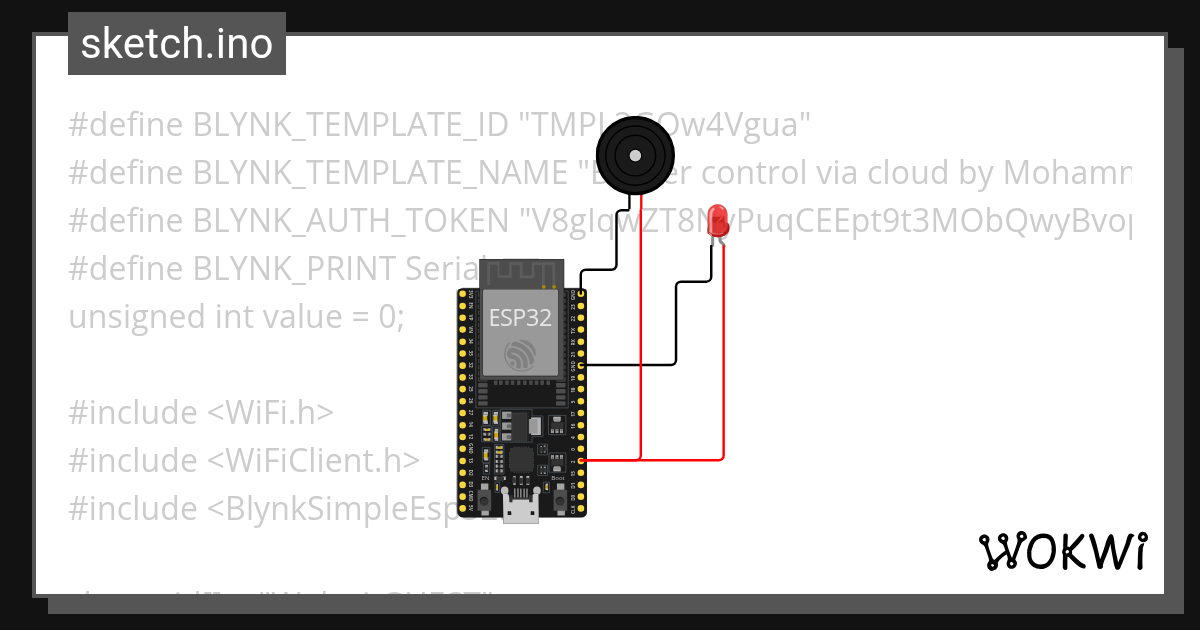 Buzzer control via cloud by Mohammed Ameer Copy - Wokwi ESP32, STM32, Arduino Simulator