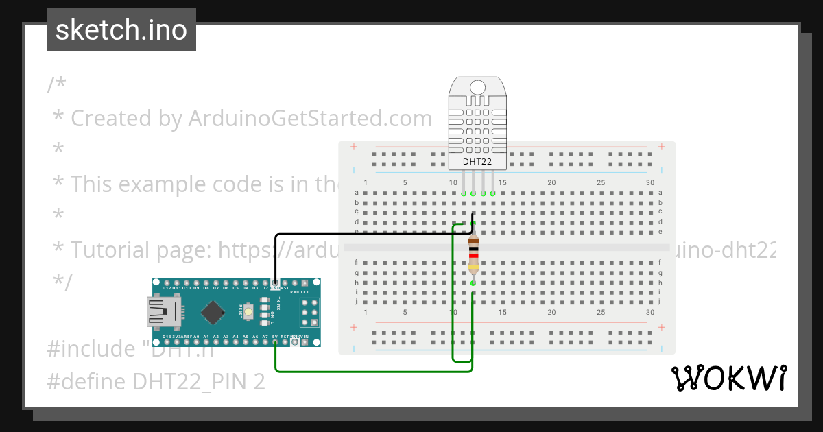 DHT22 tutorial - Wokwi ESP32, STM32, Arduino Simulator
