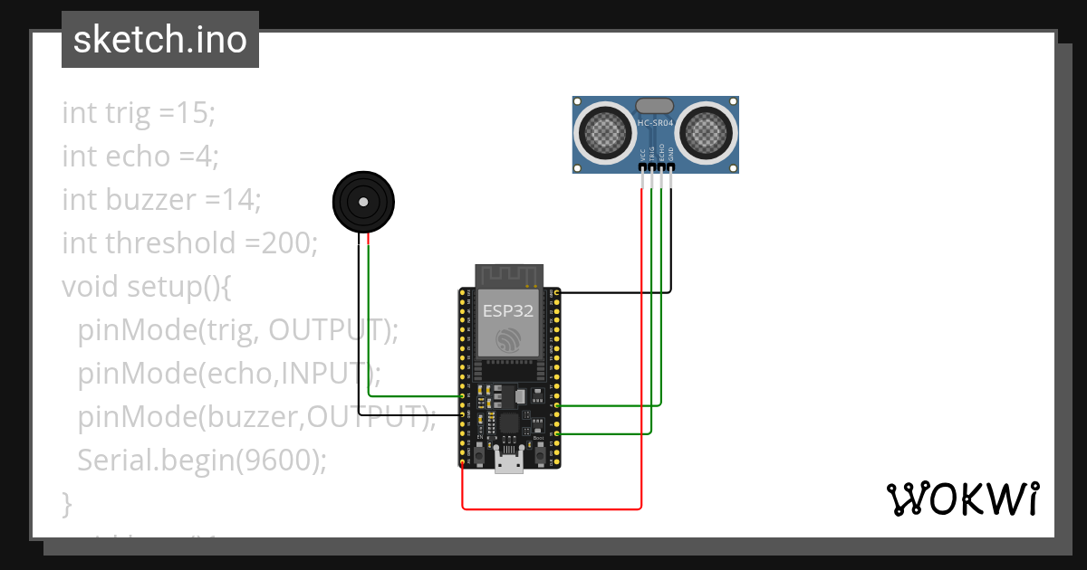 Integrating Ultrasonic Sensor With Buzzer Wokwi Esp32 Stm32 Arduino Simulator