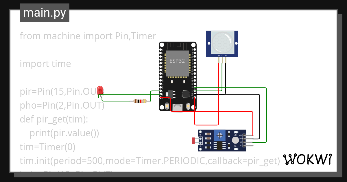 Cjh光敏人体感应灯 Wokwi Esp32 Stm32 Arduino Simulator 8808