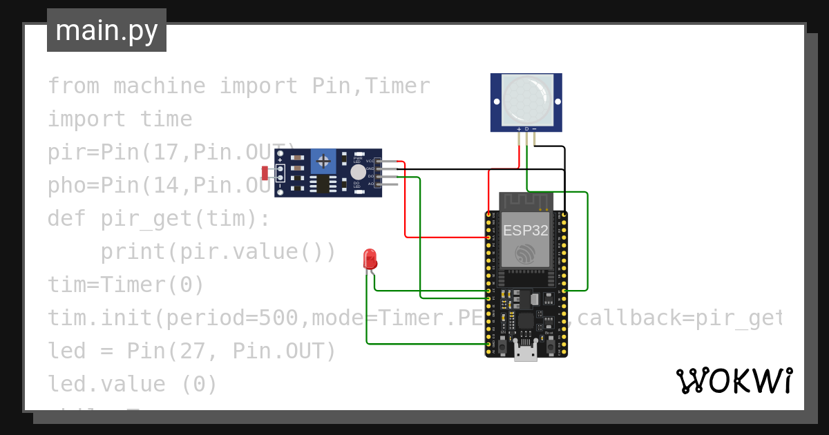 人体感应灯开关模拟 Wokwi Esp32 Stm32 Arduino Simulator