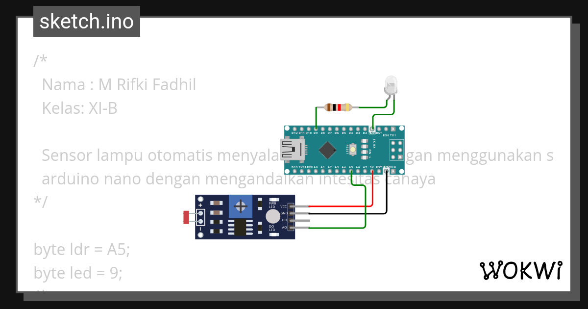 Rifki_XI-B_Lampu Menyala dan Mati secara Otomatis Sesuai Intensitas Cahaya - Wokwi ESP32, STM32 ...