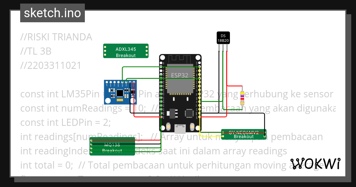 ESP 32 with multiple sensor - Wokwi ESP32, STM32, Arduino Simulator