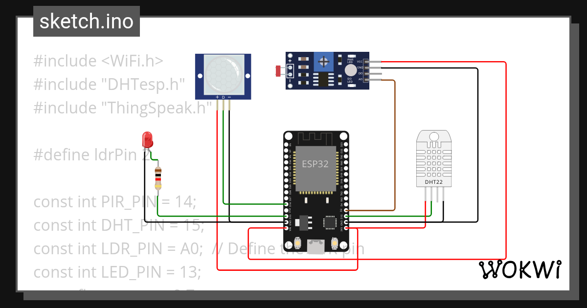 Thingspeak ldr motion - Wokwi ESP32, STM32, Arduino Simulator
