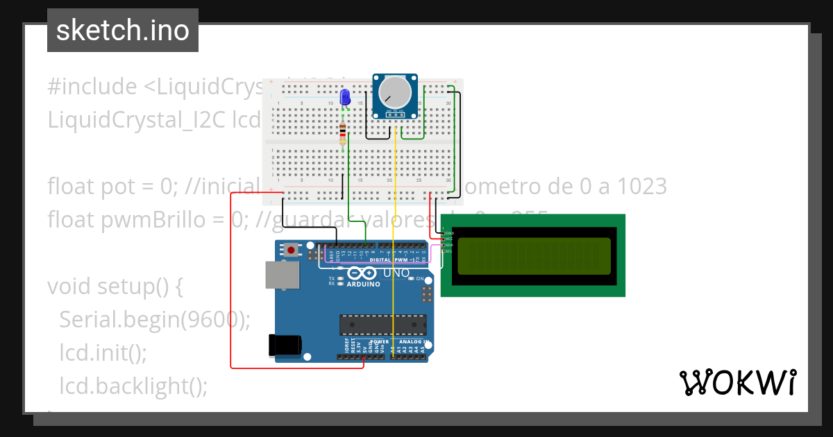 P00_PotenciometroLedLCD - Wokwi ESP32, STM32, Arduino Simulator