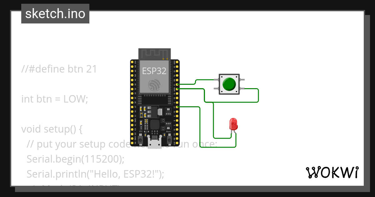 pushbutton with LED - Wokwi ESP32, STM32, Arduino Simulator