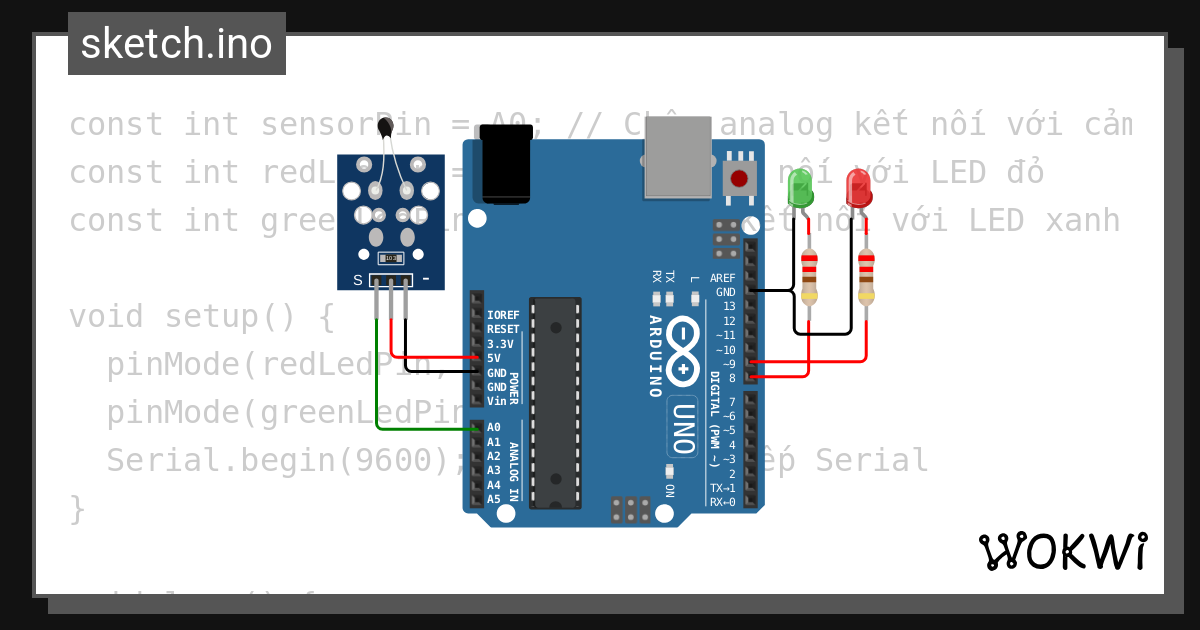 đọc Nhiệt độ Show Led Wokwi Esp32 Stm32 Arduino Simulator