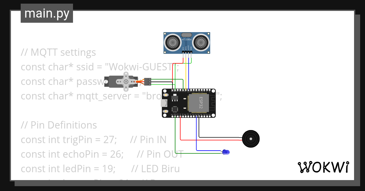 Ultrasonic + Buzzer + Servo Motor Copy - Wokwi ESP32, STM32, Arduino Simulator