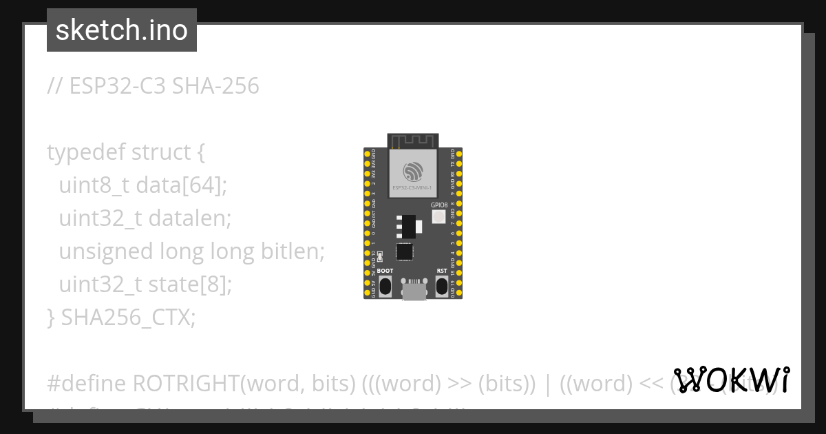 SHA-256 for ESP32-C3 - Wokwi ESP32, STM32, Arduino Simulator