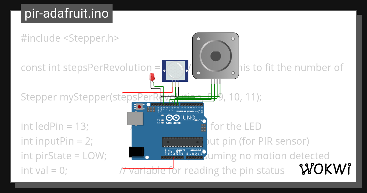 Pir Sensor Stepper Motoruno Wokwi Esp32 Stm32 Arduino Simulator 