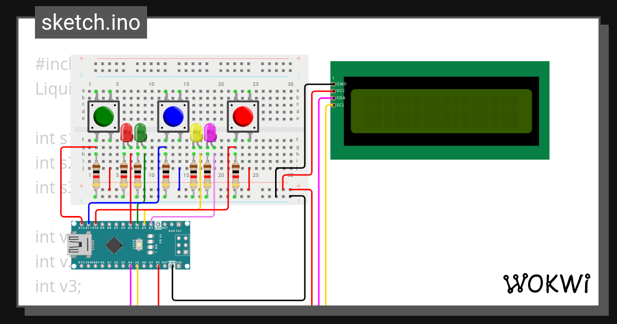 MC จอ LCD , สวิทช์ควบคุม LED SE.2/1 No.43 - Wokwi ESP32, STM32, Arduino Simulator