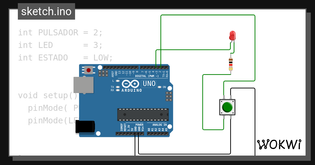 LECTURA PULSADOR - Wokwi ESP32, STM32, Arduino Simulator LECTURA PULSADOR - Wokwi ESP32, STM32, Arduino Simulator