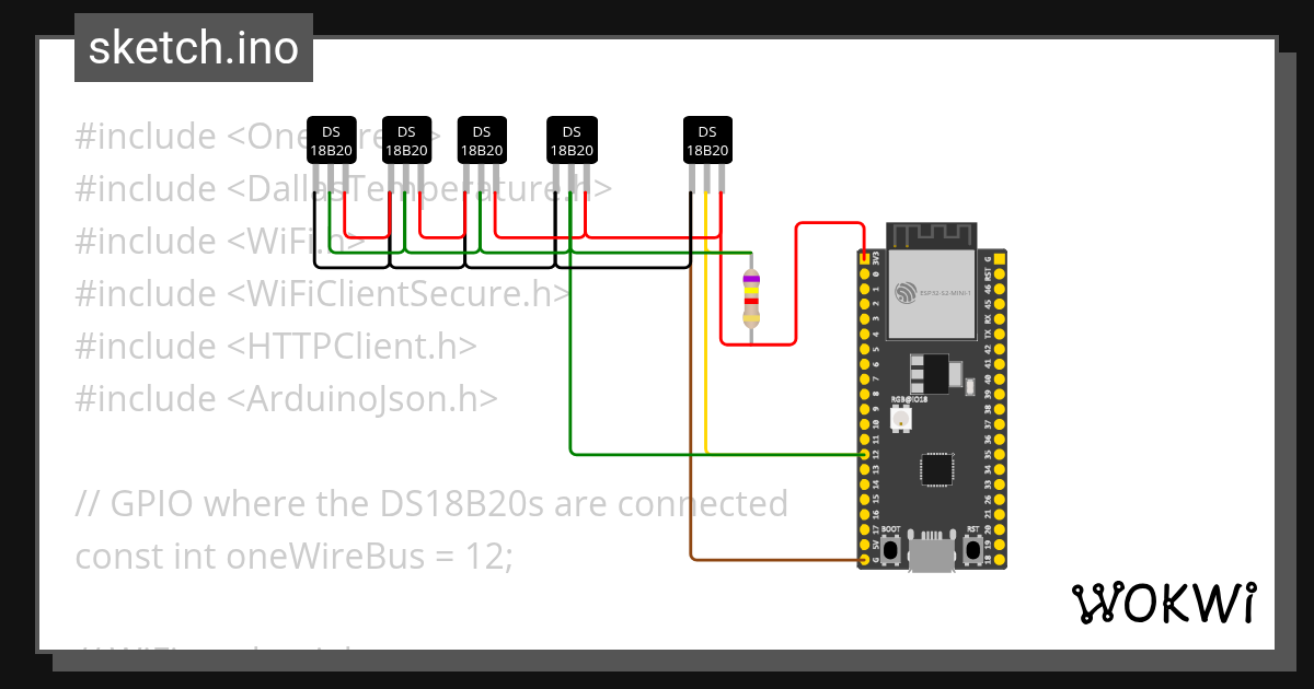 An ESP32 and DS18B20 that WORKS !!!!! sheets deneme - Wokwi ESP32, STM32, Arduino Simulator