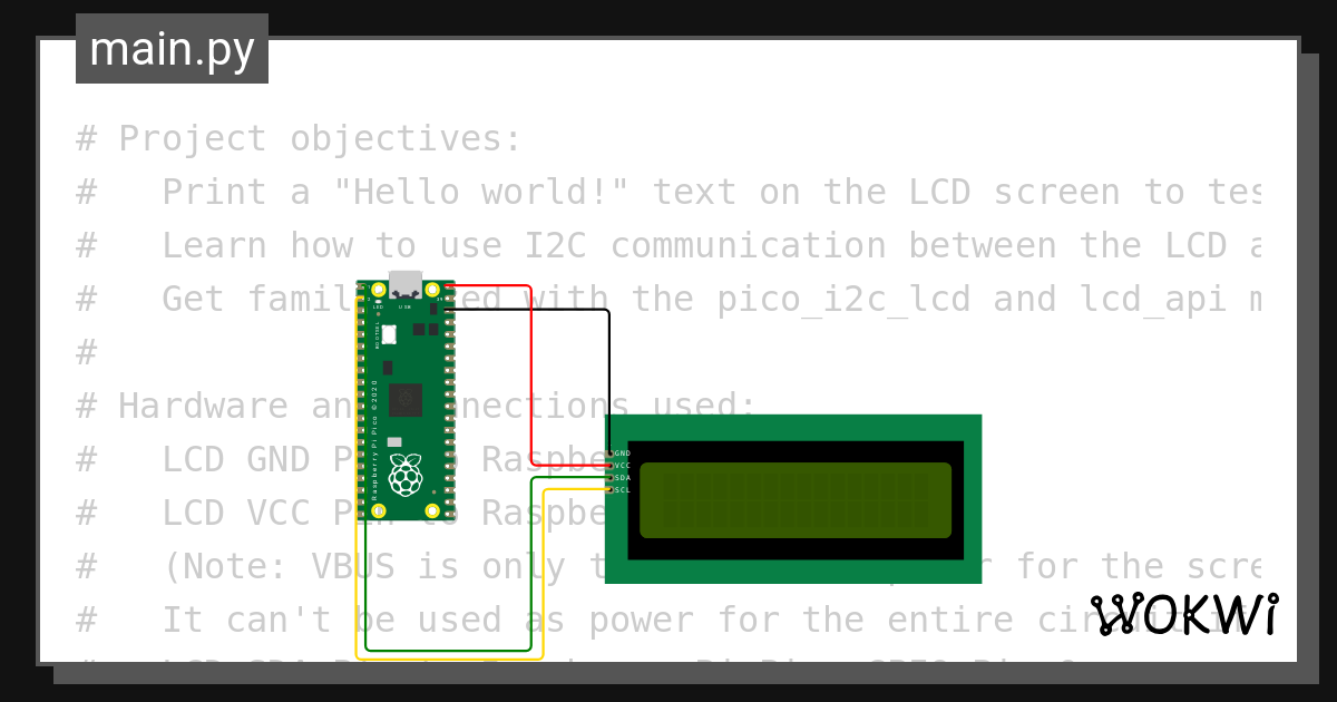 Raspberry Pi Pico Lcd I2c Hello World Copy Wokwi Esp32 Stm32 6558