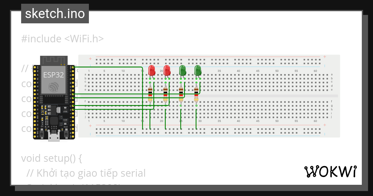 2 Sáng 2 Tắt Wokwi Esp32 Stm32 Arduino Simulator 