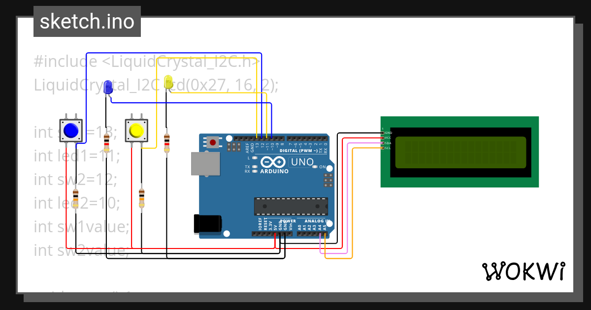 SW ควบคุม LCD LED - Wokwi ESP32, STM32, Arduino Simulator