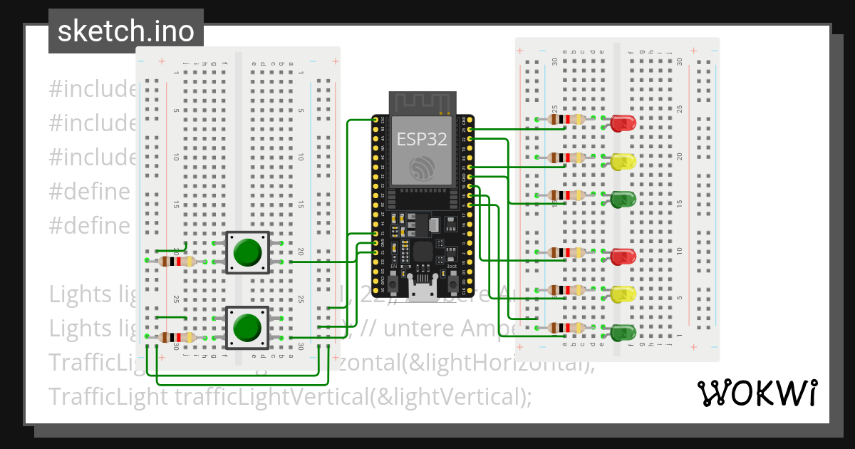 Ampelsteuerung - Wokwi ESP32, STM32, Arduino Simulator