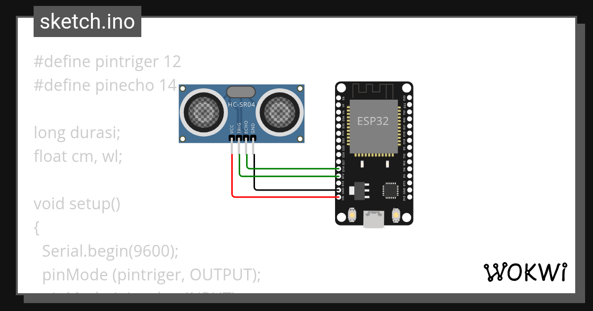 006 ESP 32 UltraSonic Ketingian Air - Wokwi ESP32, STM32, Arduino Simulator