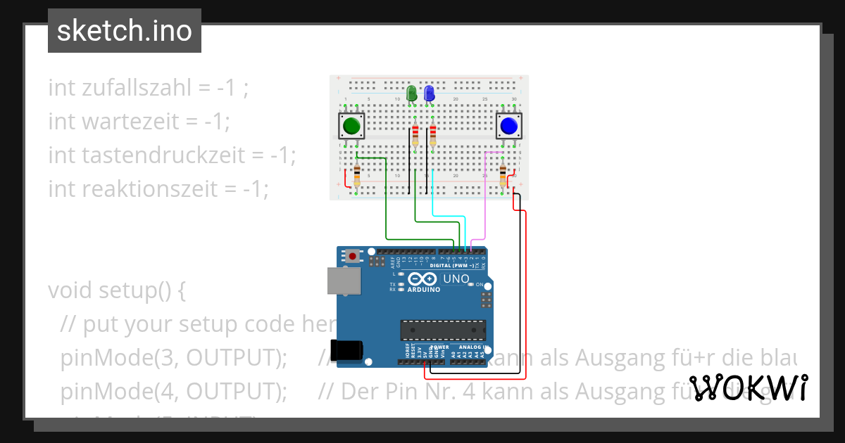 Zufall verwenden Version und Reaktionszeit messen 0.2 SV Copy - Wokwi ESP32, STM32, Arduino ...
