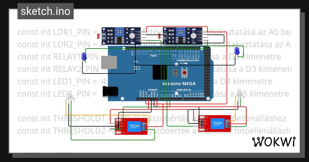 solar vezérlő ledel - Wokwi ESP32, STM32, Arduino Simulator