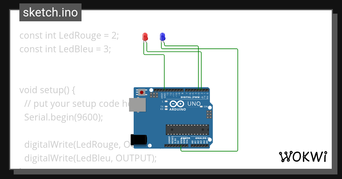 2 Led Clignotement Wokwi Esp32 Stm32 Arduino Simulator 
